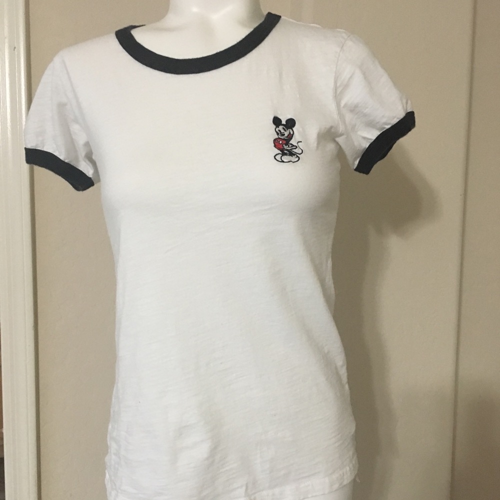 Rare Disney Japan Mickey Embroidered Ringer Tee - Gem